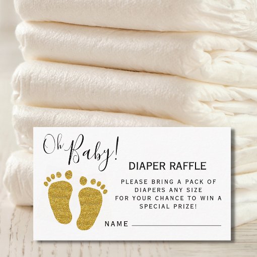 Oh Baby Diaper Raffle Glitter Feet Baby Shower Enclosure Card | Zazzle