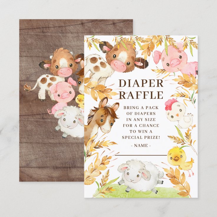 Oh Baby Farm Animals Baby Shower Diaper Raffle Invitation | Zazzle