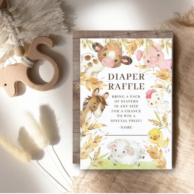Oh Baby Farm Animals Baby Shower Diaper Raffle Invitation | Zazzle