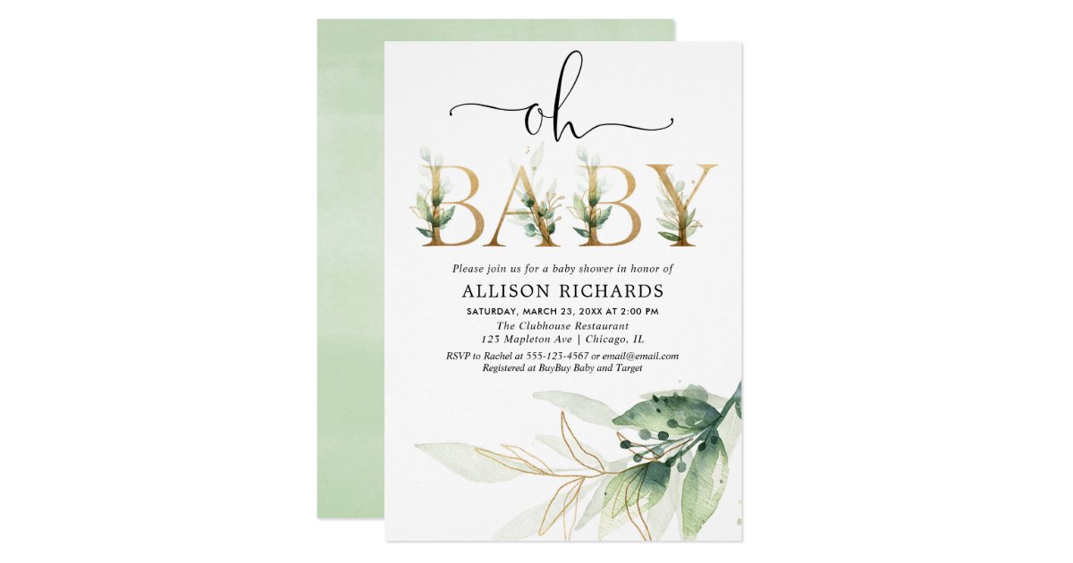 Oh baby gender neutral greenery baby shower invitation | Zazzle.com