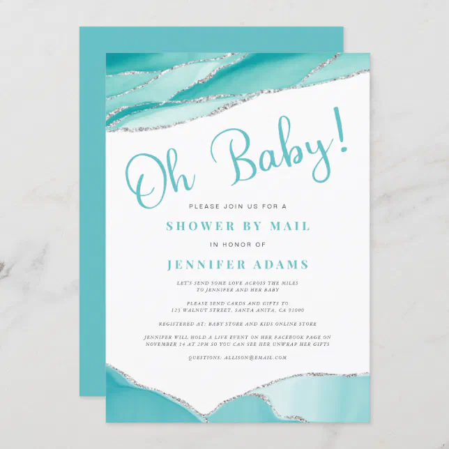 Oh Baby Geode Shower by Mail Teal Silver Invitation | Zazzle
