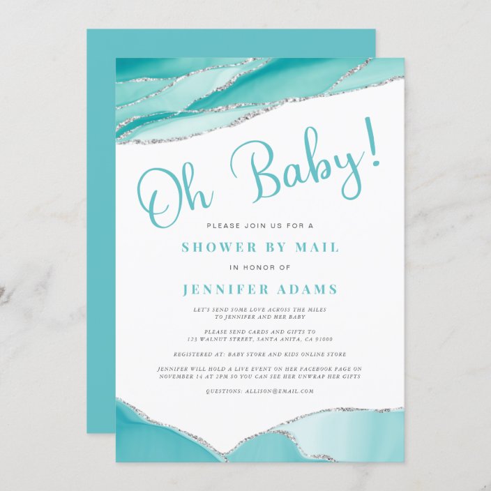 Oh Baby Geode Shower by Mail Teal Silver Invitation | Zazzle.com