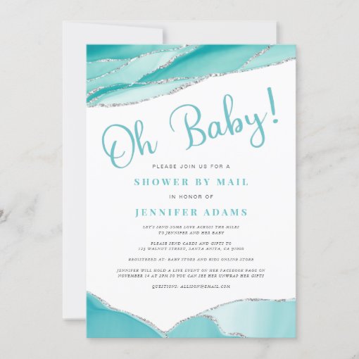 Oh Baby Geode Shower by Mail Teal Silver Invitation | Zazzle