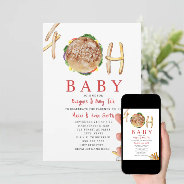 Oh Baby Hamburger and Fries Co Ed Baby Shower Invi Invitation | Zazzle