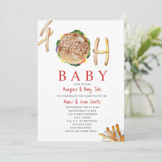 Oh Baby Hamburger and Fries Co Ed Baby Shower Invi Invitation | Zazzle