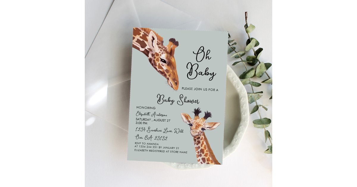 Oh Baby Mama and Baby Giraffe Baby Shower Invitation | Zazzle