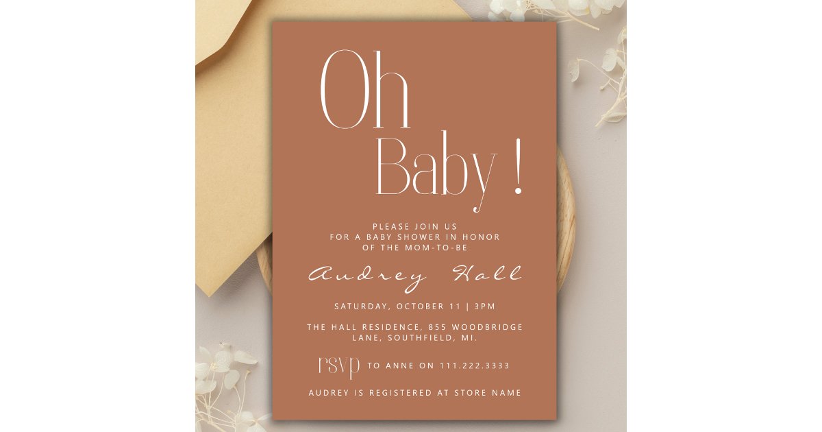 Oh Baby Minimalist Earthy Neutrals Baby Shower Invitation | Zazzle