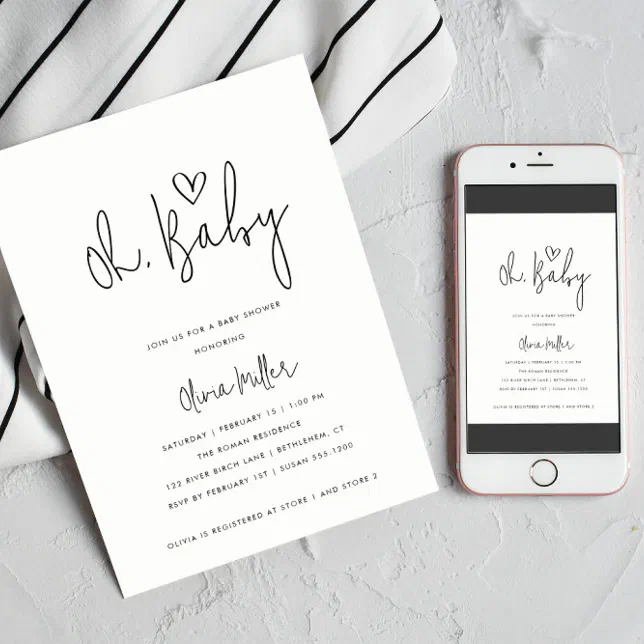 Oh Baby Minimalist Gender Neutral Baby Shower Invitation | Zazzle