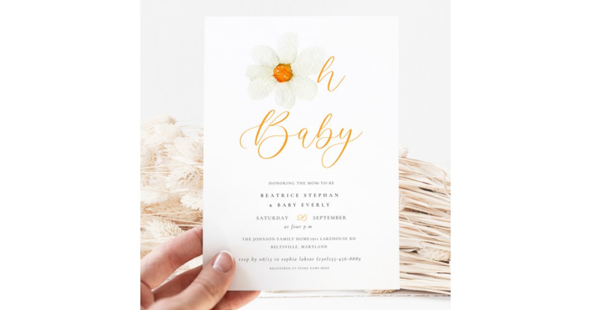 Oh Baby Modern Daisy Gender Neutral Baby Shower Invitation | Zazzle