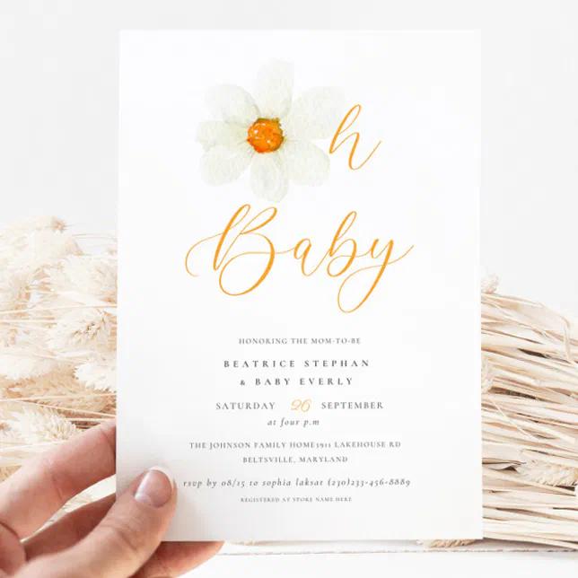 Oh Baby Modern Daisy Gender Neutral Baby Shower Invitation | Zazzle