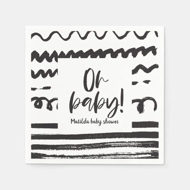 Oh baby! modern graphic black and white napkins | Zazzle