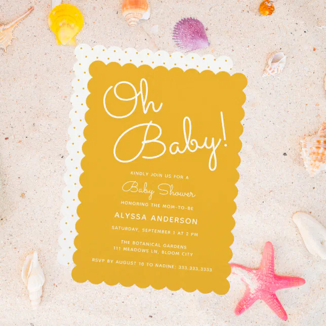 Oh Baby Modern Minimal Yellow Summer Baby Shower Invitation | Zazzle