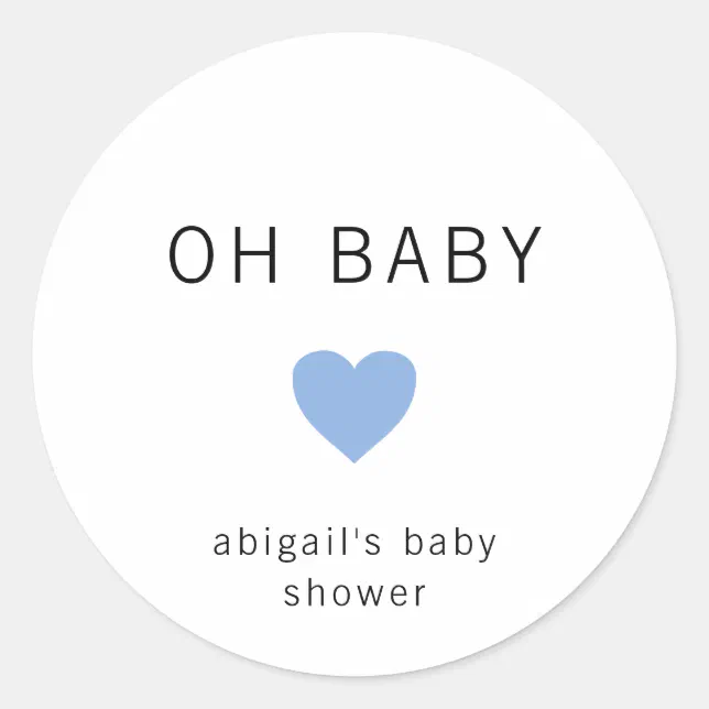 Oh Baby Modern Minimalist Blue Boy Baby Shower Classic Round Sticker ...