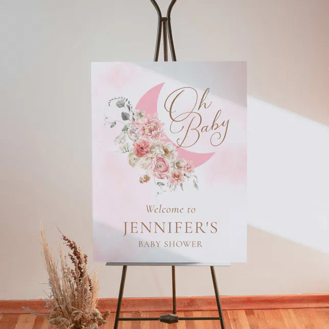 Oh Baby Moon Pink Girl Baby Shower Welcome Sign | Zazzle