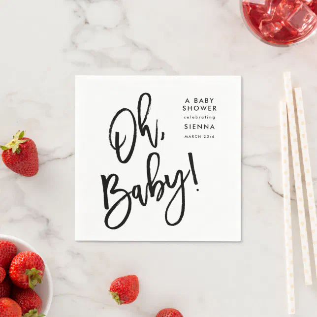 Oh Baby Neutral Black and White Baby Shower Napkins | Zazzle