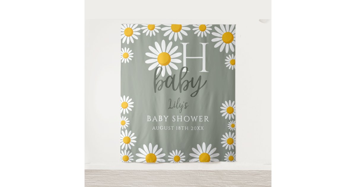 Oh Baby Neutral Daisy Baby Shower Photo Backdrop | Zazzle