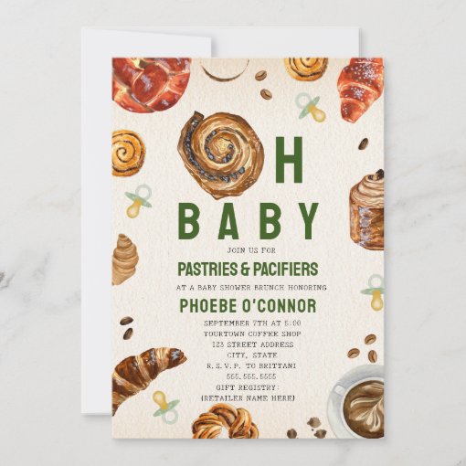 Oh Baby Pastries + Pacifiers Neutral Baby Shower Invitation | Zazzle