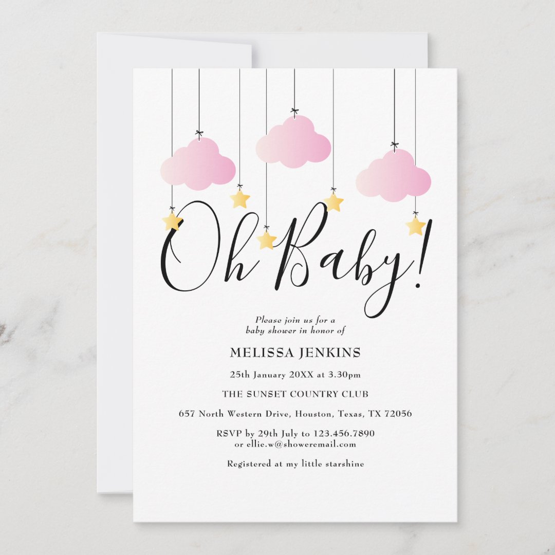 Oh Baby Pink Twinkle Twinkle Baby Shower Sprinkle Invitation | Zazzle
