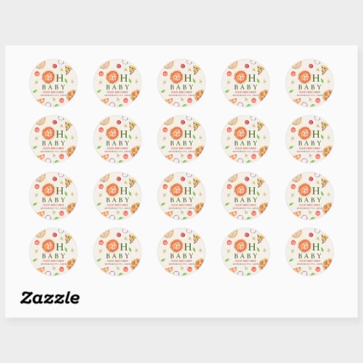 Oh Baby Pizza + Pacifiers Baby Shower Classic Round Sticker | Zazzle