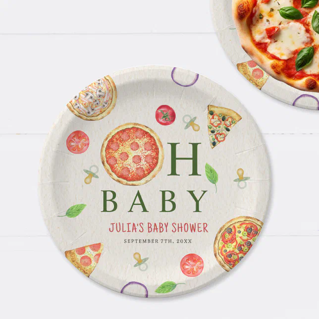 Oh Baby Pizza + Pacifiers Baby Shower Paper Plates | Zazzle