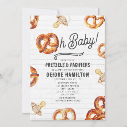 Oh Baby Pretzels & Pacifiers Neutral Baby Shower Invitation | Zazzle