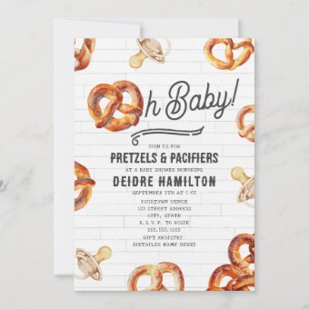 Oh Baby Pretzels & Pacifiers Neutral Baby Shower Invitation | Zazzle