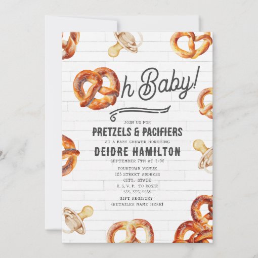 Oh Baby Pretzels & Pacifiers Neutral Baby Shower Invitation | Zazzle