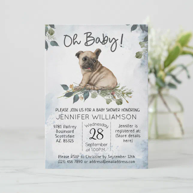Oh Baby! Pug Puppy Dog Baby Shower Invitation | Zazzle