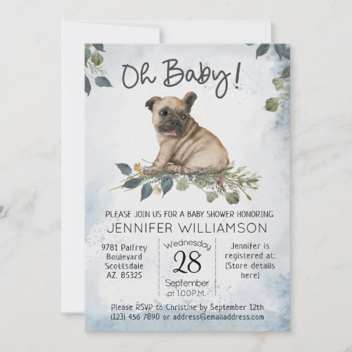Oh Baby! Pug Puppy Dog Baby Shower Invitation | Zazzle