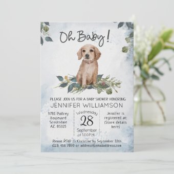 Oh Baby! Retriever Puppy Dog Baby Shower Invitation | Zazzle