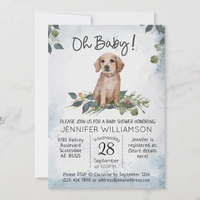 Oh Baby! Retriever Puppy Dog Baby Shower Invitation | Zazzle