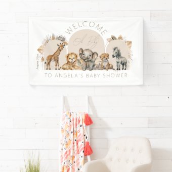 Oh Baby Safari Animals Boho Baby Shower welcome Banner | Zazzle