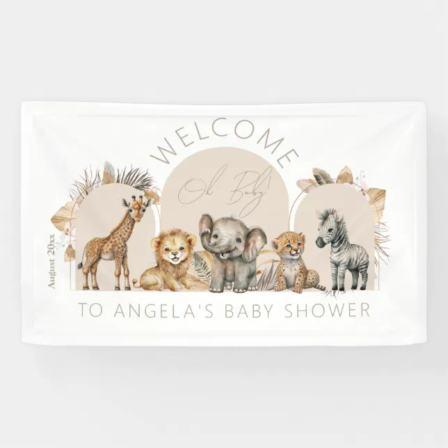Oh Baby Safari Animals Boho Baby Shower welcome Banner | Zazzle