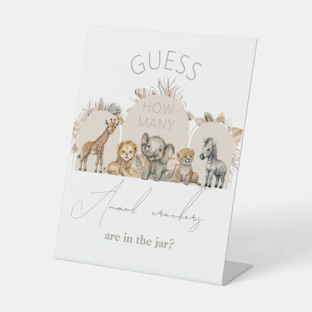 Oh Baby Safari Boho Shower Animal crackers game Pedestal Sign | Zazzle