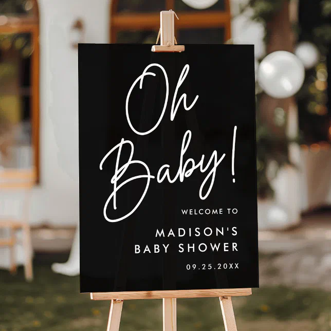 Oh Baby Script Black and White Baby Shower Welcome Acrylic Sign | Zazzle