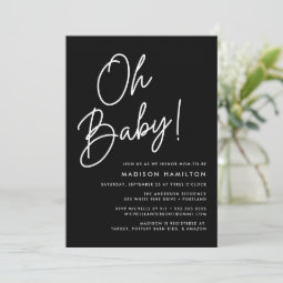 Oh Baby Script Black Minimalist Photo Baby Shower Invitation | Zazzle