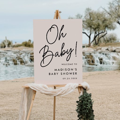 Oh Baby Script Blush Baby Shower Welcome Sign | Zazzle