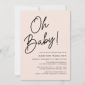 Oh Baby Script Blush Minimalist Baby Shower Invitation | Zazzle