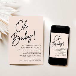 Oh Baby Script Blush Minimalist Baby Shower Invitation | Zazzle