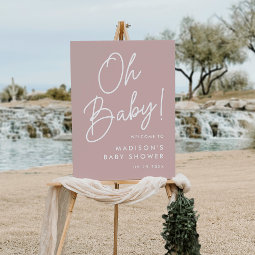 Oh Baby Script Dusty Rose Baby Shower Welcome Sign | Zazzle