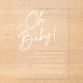 Oh Baby Script Minimalist Baby Shower Acrylic Invitations | Zazzle