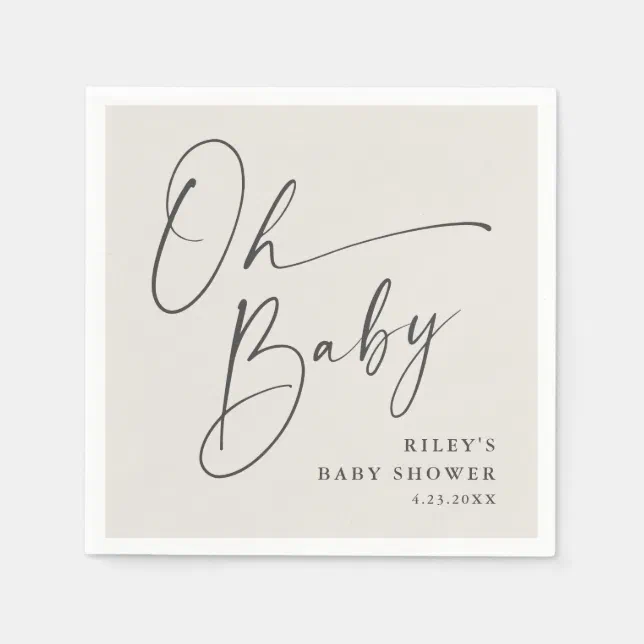 Oh Baby Script Modern Gender Neutral Baby Shower Napkins | Zazzle