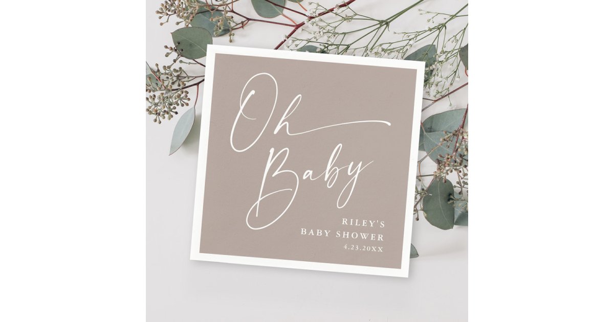 Oh Baby Script Modern Neutral Baby Shower Napkins | Zazzle