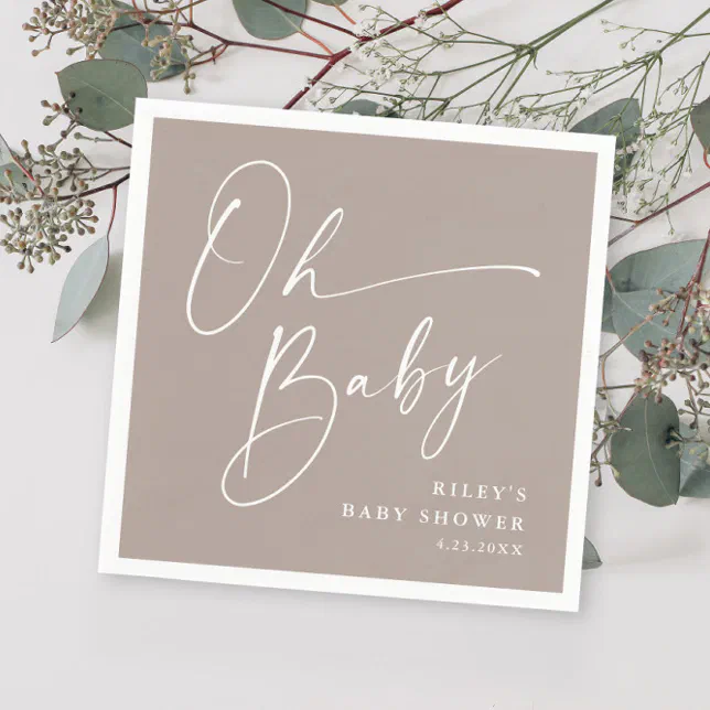 Oh Baby Script Modern Neutral Baby Shower Napkins | Zazzle