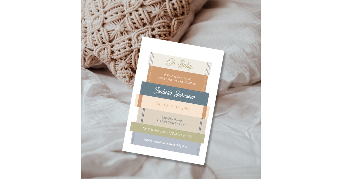 Oh Baby Storybook Stack Book Lover Baby Shower Invitation | Zazzle