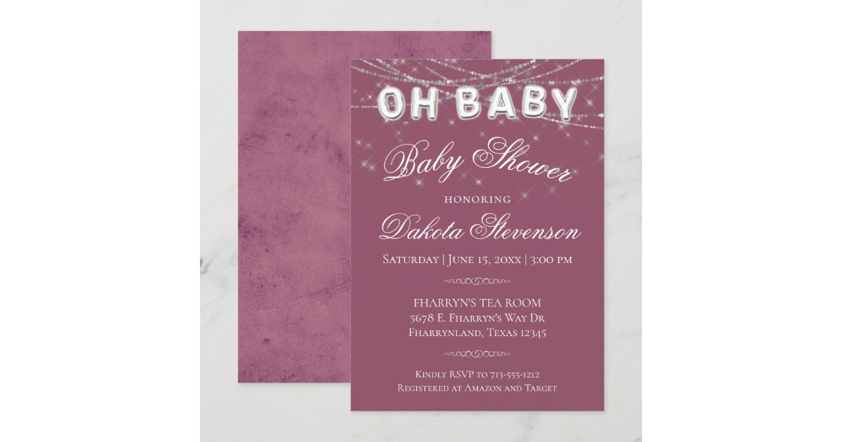 Oh Baby String Light | Millennial Pink Balloon Invitation | Zazzle