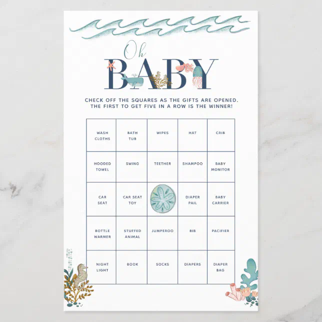 Oh Baby Under the Sea Baby Shower Bingo Game Flyer | Zazzle