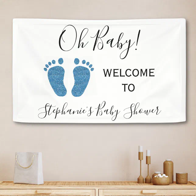 Oh Baby Welcome Boy Baby Shower Banner | Zazzle