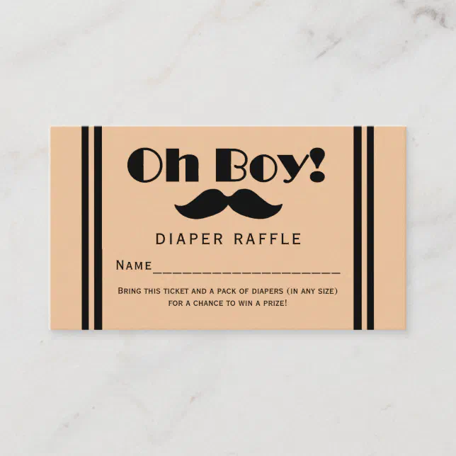 Oh Boy Black Mustache Baby Diaper Raffle Ticket Enclosure Card | Zazzle