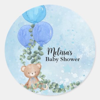 Oh Boy Blue Balloon Eucalyptus Cupcake Topper Classic Round Sticker ...